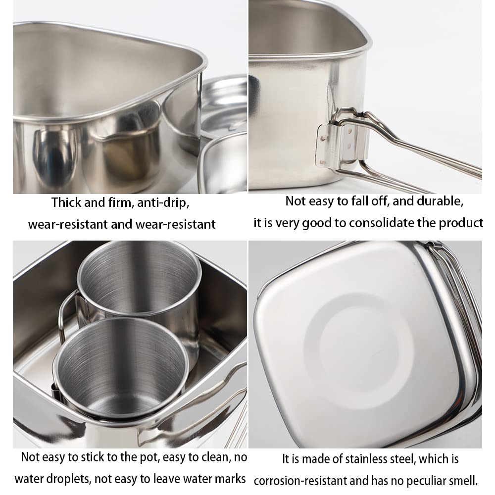 6pcs Portable Camping Cookware Mess Kit for Camping 2 Person Stainless Steel Compact Camping Cooking Set Lightweight Backpacking Cook Set for Camping&Hiking