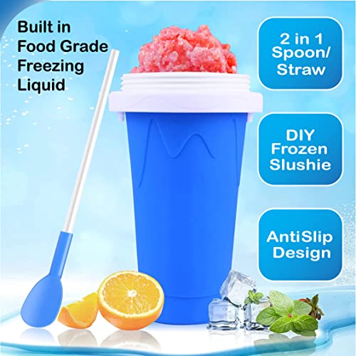 Slushie maker cup, Homemade Squeeze Icy Quick Frozen Magic Cup Slushy With Lids And Straws For Kids & Adults (Blue)