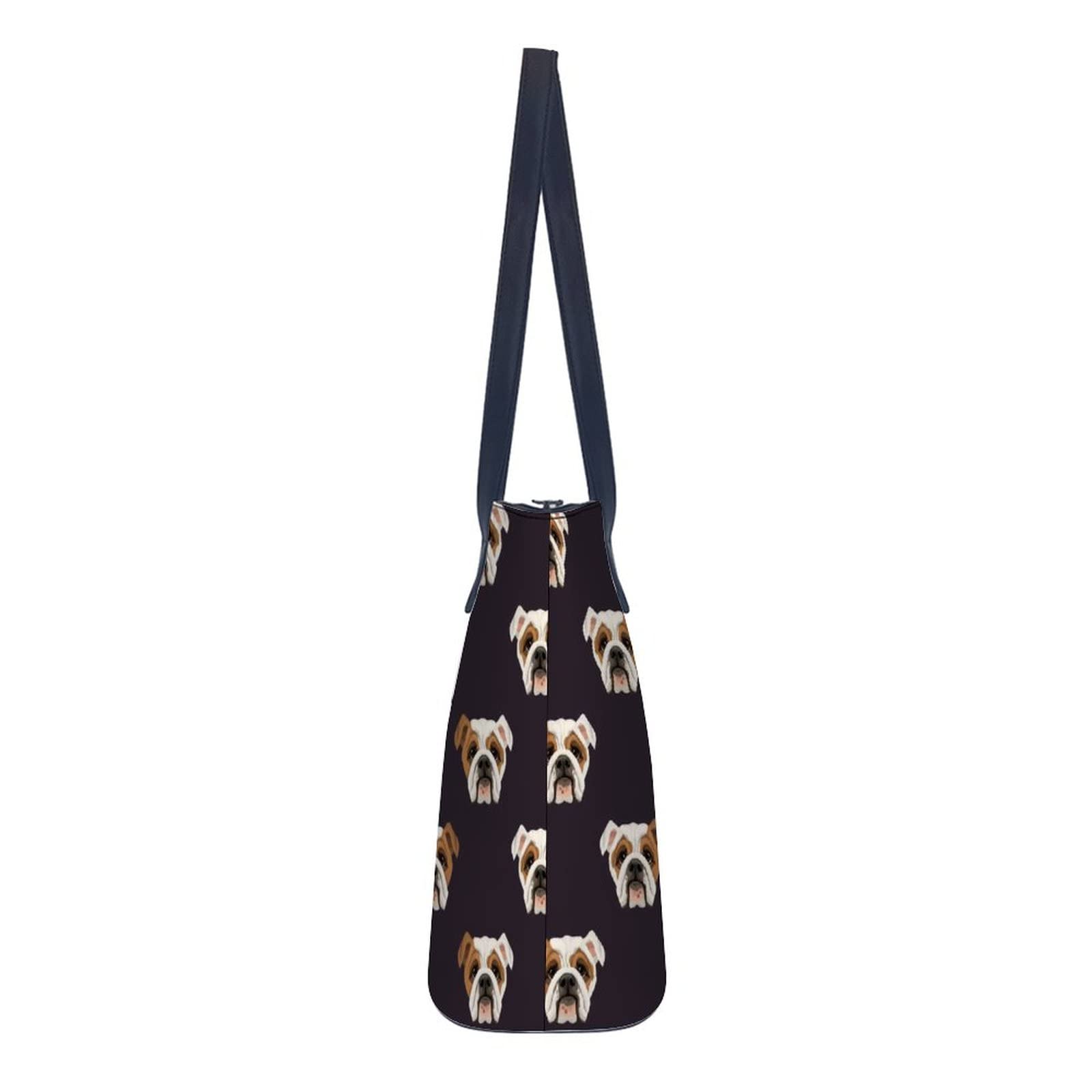 Dog Breed Bulldog Women's Tote Bag PU Leather Shoulder Bag Handbags Purse For Work Shopping Travel