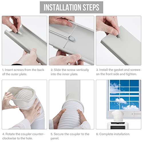 BEWAVE Portable Air Conditioner Window Vent Kit, Adjustable Window Seal Kit with 5.9" Hose Adapter for AC Unit Universal for Sliding Horizontal or Vertical Window