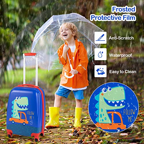 Olakids Kids Luggage Set, 12ββ Travel Backpack and 18ββ Carry on Suitcase with Rolling Spinner Wheels for Children Boys Girls, 2 Pcs Trolley Case Gift for Toddlers (Blue Dinosaur)