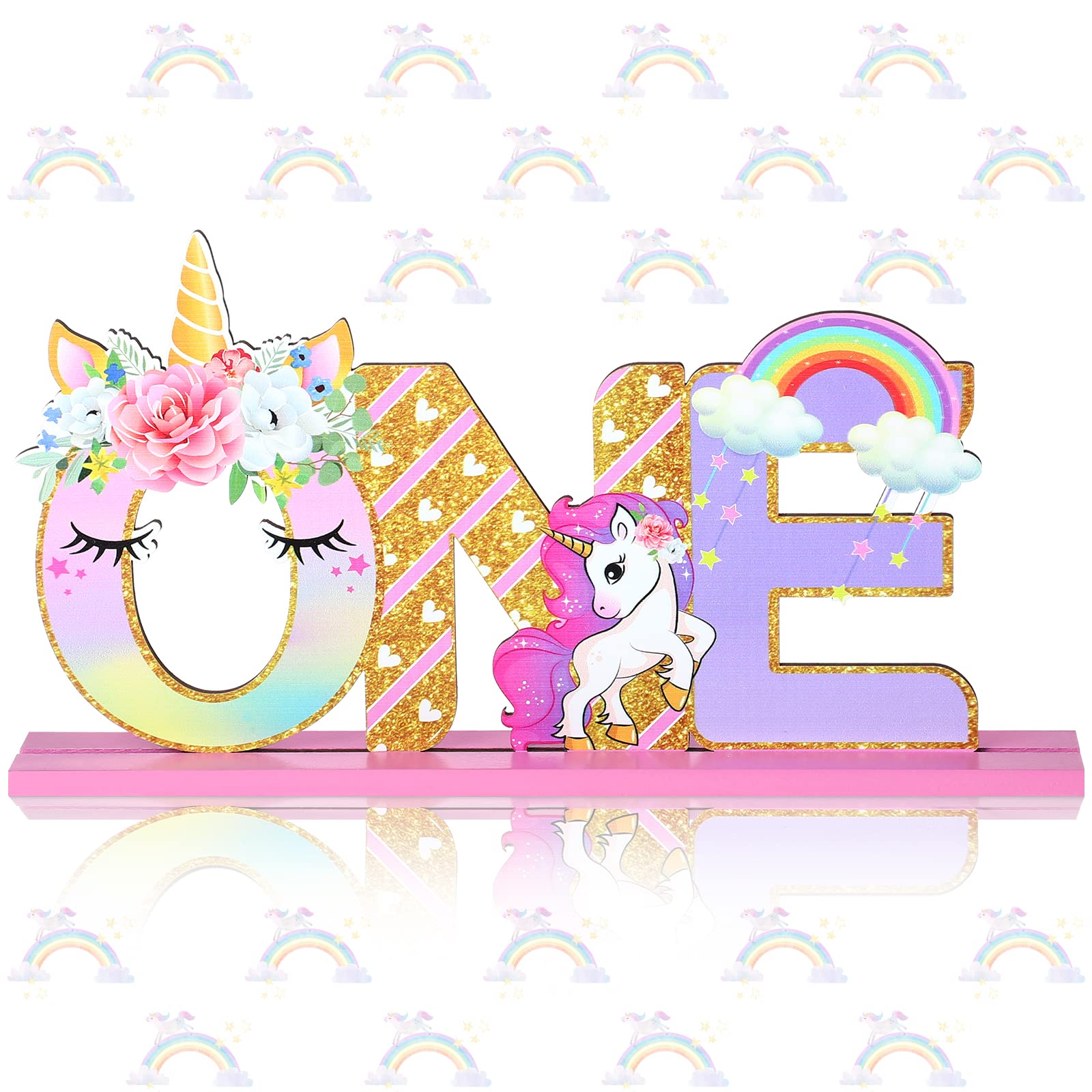 Unicorn One Letter Sign Unicorn Table Centerpiece One in Unicorn Party Decorations for Baby Boys Girls First Birthday Decor Rainbow Unicorn Theme Birthday Party Supplies Baby Shower Cake Photo Props