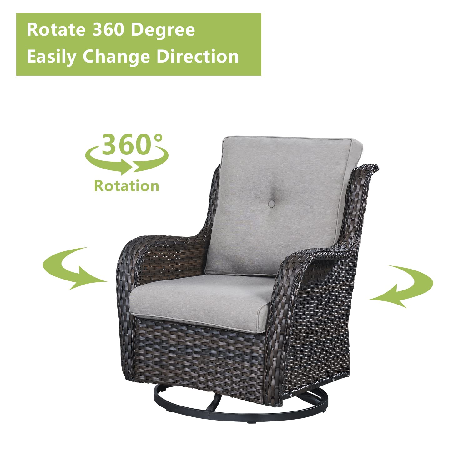 Rilyson Wicker Patio Furniture Set - 4 Piece Rattan Outdoor Patio Conversation Sets with 2 Swivel Rocking Chairs,2 Ottomans for Porch Deck Garden(Brown/Grey)