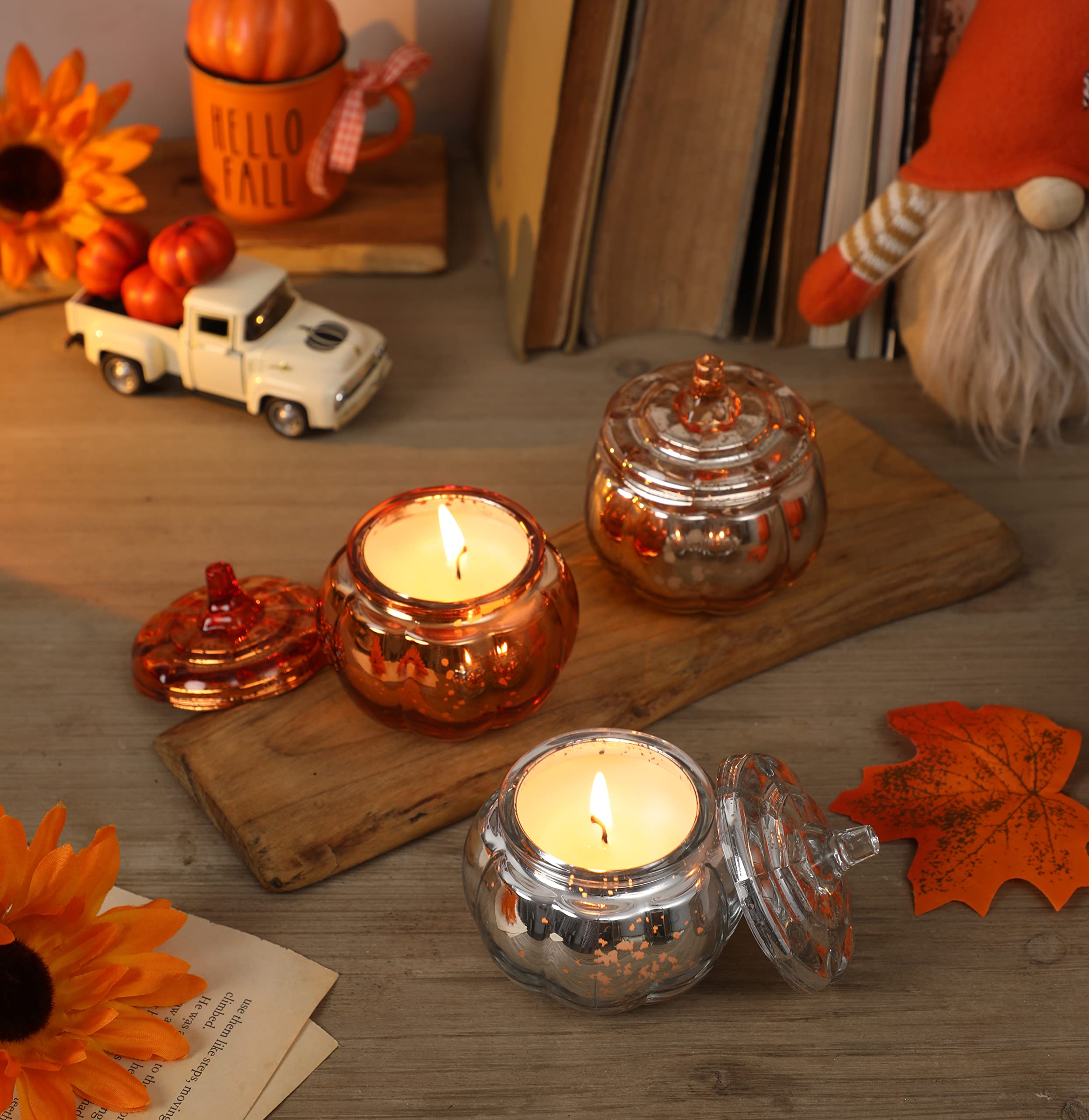 Pumpkin Shaped Candle, Fall Farmhouse Decoration, Autumn Pumpkin Spice Scented Set, Halloween Thanksgiving Candle Gift(3 x 4.5oz)