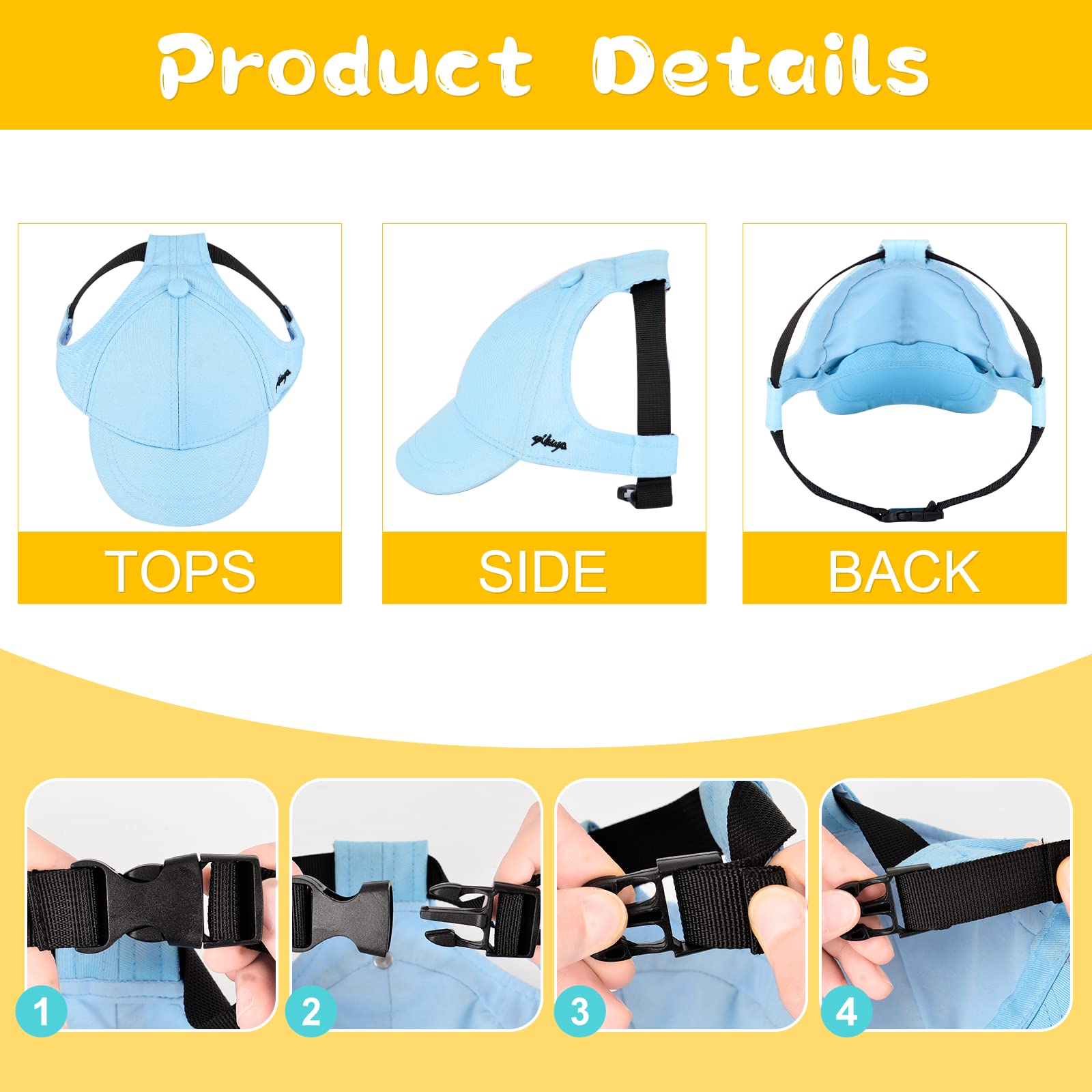 Yikeyo Dog Hat for Small Dogs Dog Sun Hats with Ear Holes, Pet Puppy Baseball Cap for Summer Dog Visor Caps (Small, Blue)