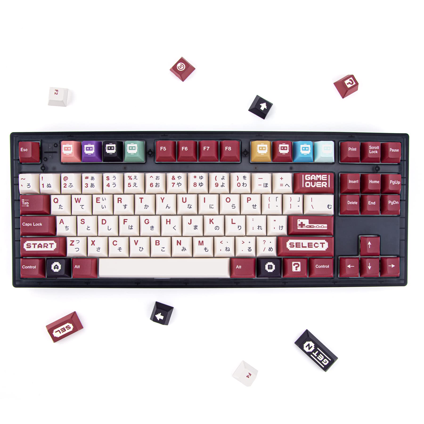 Cherry Profile PBT Keycaps 141 Keys Set Custom Dye Sublimation ANSI Layout for Cherry MX Switches Gateron Kailh Box Mechanical Keyboards Retro FC Gaming Theme