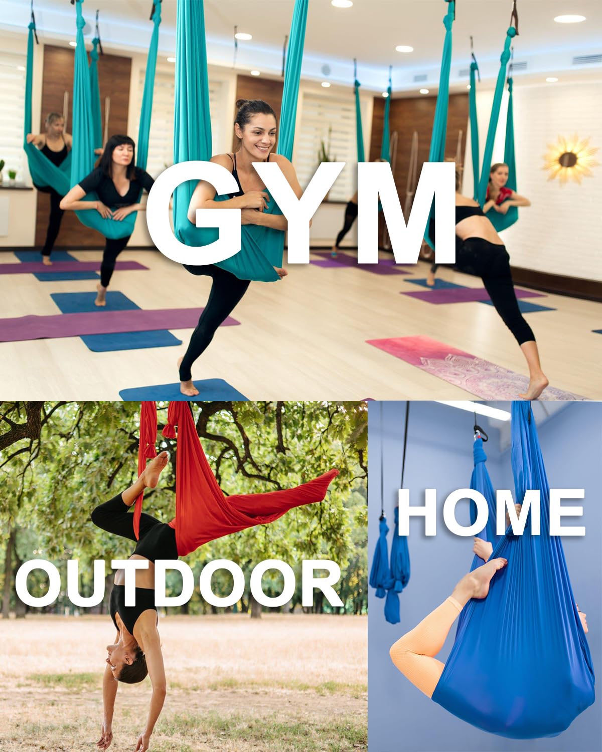 Aerial Yoga Hammock Kit 5.5 Yards Aerial Silks Yoga Swing Flying for Home Antigravity Inversion Flexibility Core Strength Exercise, All Levels, with Hardware Straps Guide (16.5x9.2ft), Deep Sky Blue