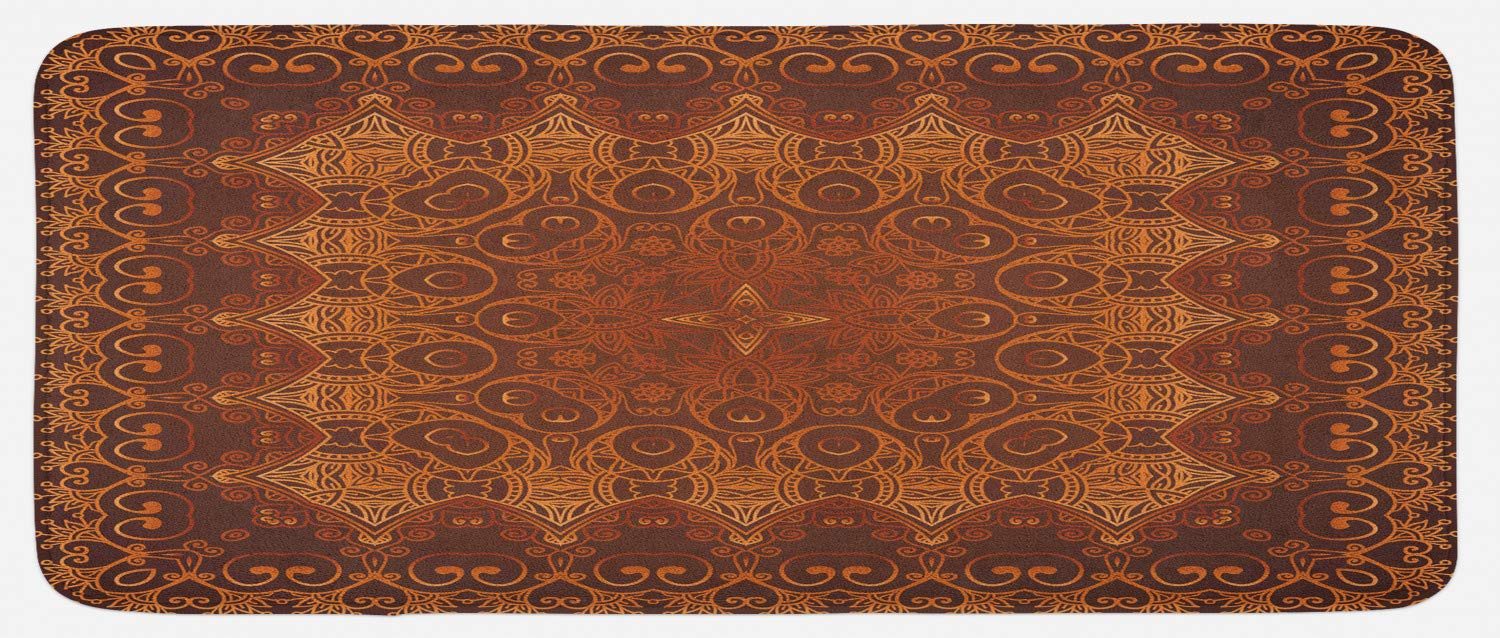 Ambesonne Antique Kitchen Mat, Vintage Lacy Persian Pattern from Ottoman Empire Palace Carpet Style Art, Plush Decorative Kitchen Mat with Non Slip Backing, 47" X 19", Orange Brown