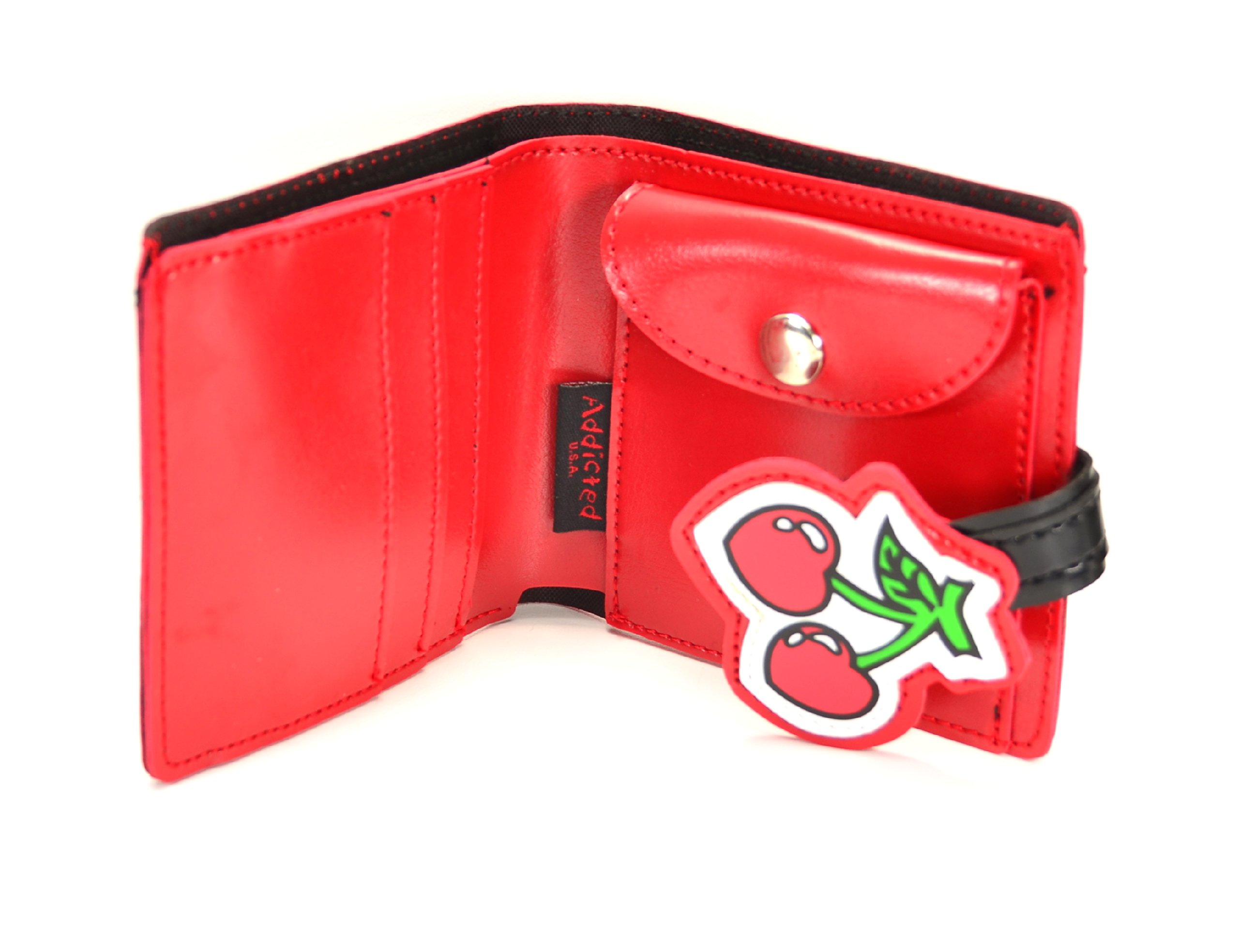 Cherry Stripe Print Bifold Punk Rockabilly Wallet Black Pink & Red (Red)