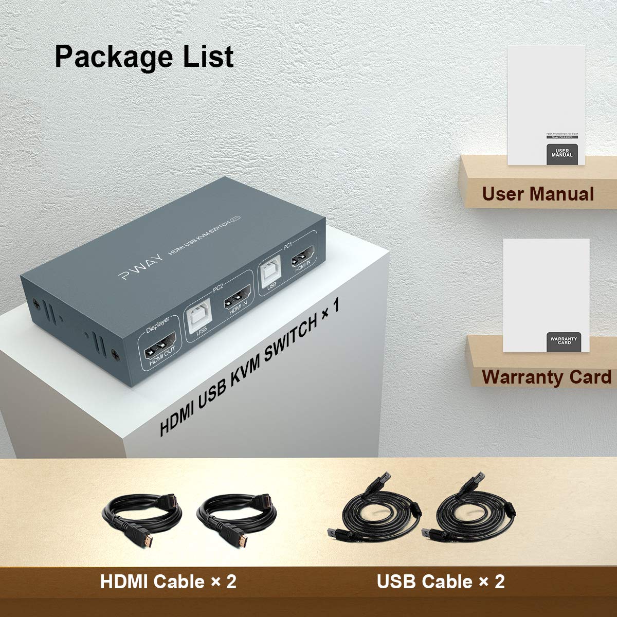 AAO 2X1 KVM Switch HDMI 4K 2 Port USB KVM Switch Box Supports Auto-scan, Hot-Key Switch for Netware, Dos, Linux, Unix and Windows 4K@30Hz with 2 Pcs 5ft USB Cables and HDMI Cables