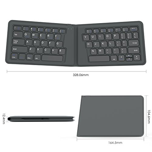 MoKo Foldable Bluetooth Keyboard, Ultra-Slim Portable Wireless Keyboard Rechargable Fit iPad iPhone, Folding Bluetooth Keyboard Compatible with iOS Android Windows Tablet Smartphone Laptop, Gray