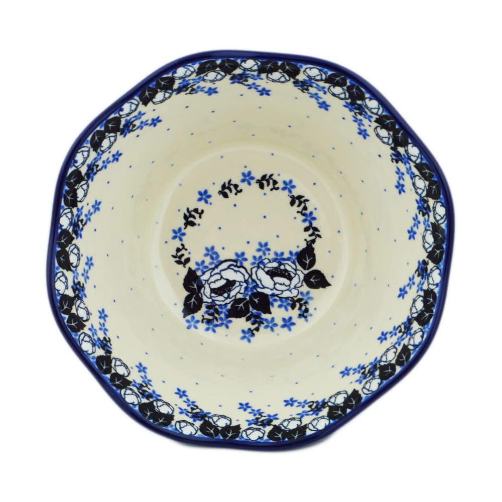 Authentic Polish Pottery 8-inch Bowl made by Ceramika Artystyczna (Flowers At Dusk Theme) + Certificate of Authenticity
