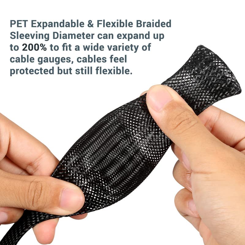Aibole 25ft-1/4 inch PET Expandable Braided Cable Sleeve Wire Loom, Wire Sleeving for Home Device Cable Automotive Wire and Engine Bay-Black