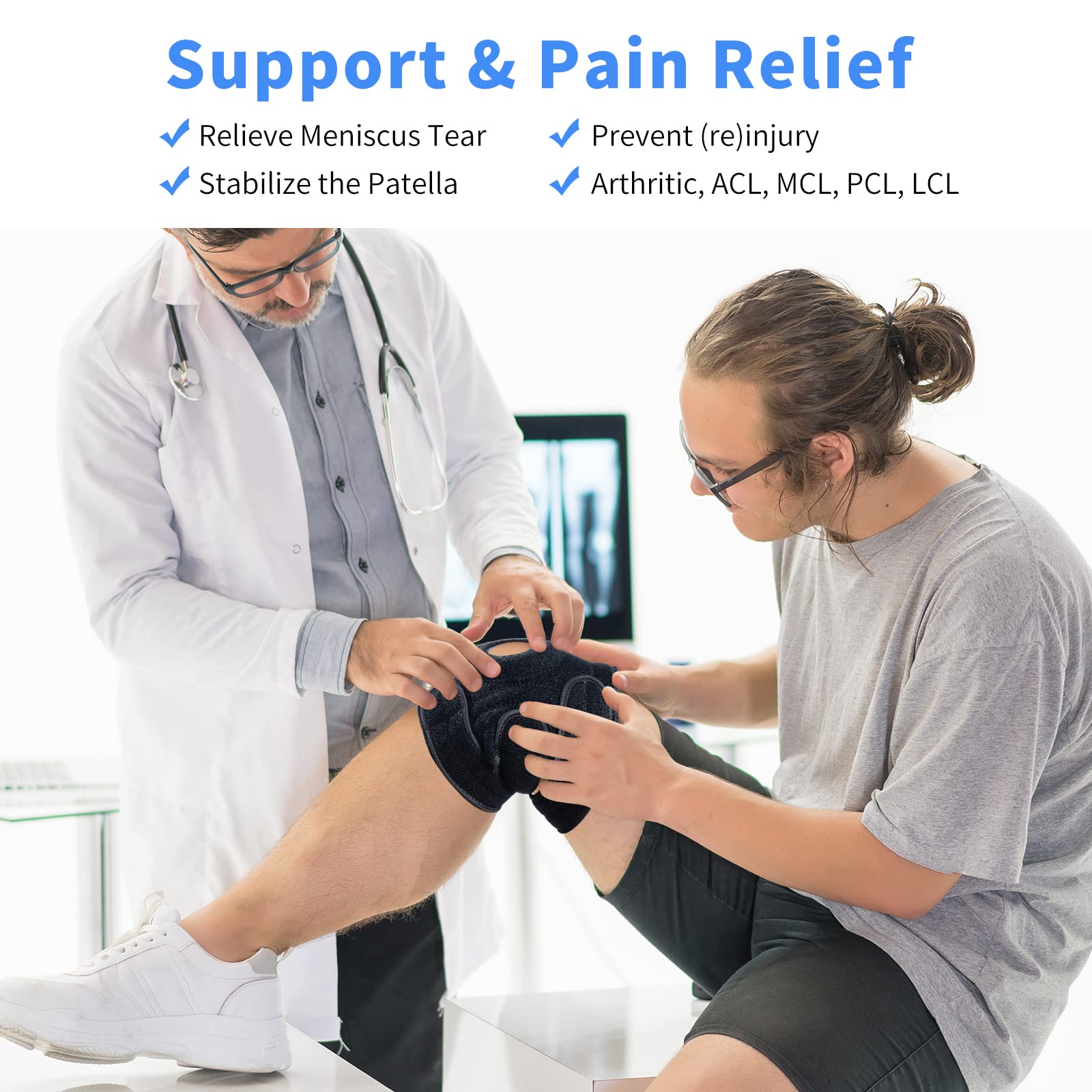 ABYON Knee Braces for Knee Pain,Adjustable Maximum Knee Support for Men and Women with Side Stabilizers & Patella Gel Pad for Meniscus Tear, Arthritis, Joint Pain Relief and Fast Recovery