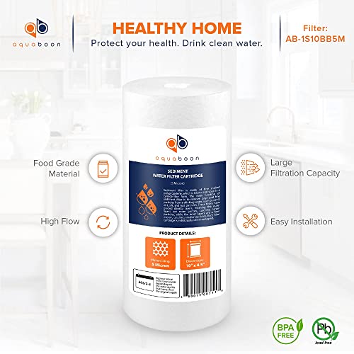 Aquaboon 2-Pack Universal Whole House 5 Micron 10 x 2.5 inch Cartridges Coconut Shell Water Filter Cartridge & Aquaboon 1-Pack of 5 Micron 10" Sediment Water Filter Replacement Cartridge