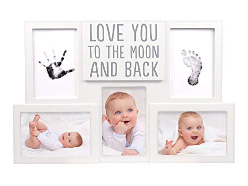 Pearhead Love You to the Moon and Back Collage Baby Frame, Gender-Neutral Baby Nursery Décor for New and Expecting Parents, Baby Keepsake Frame, White