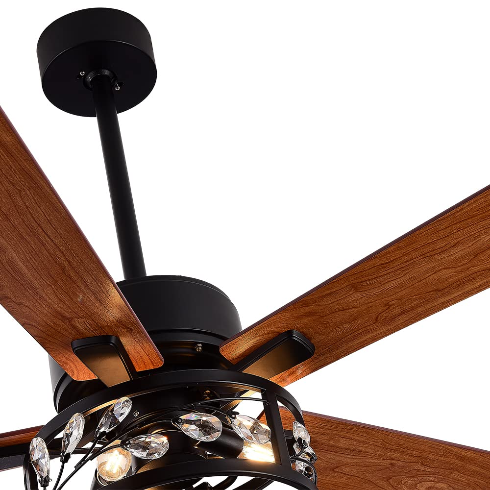 ANFERSONLIGHT 52" Crystal Ceiling Fan with Light - Vintage Industrial Style, Noiseless, Remote Control, Reversible Motor, 3 Speeds - Perfect for Living Room, Bedroom & Dining Room - Black Finish
