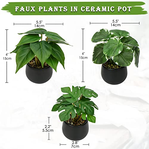 Briful 3PCS Fake Plants Potted Artificial Plants Mini Faux Plants in Black Ceramic Pots Greenery Décor for Home Office Table Room Farmhouse Indoor Decoration