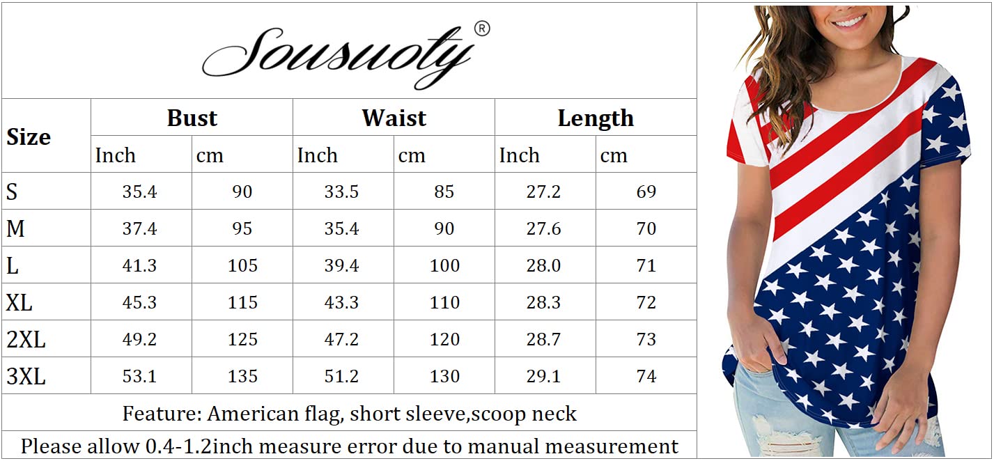 American Flag Shirt Women July 4th T Shirts Short Sleeve Summer Tops Scoop Neck L