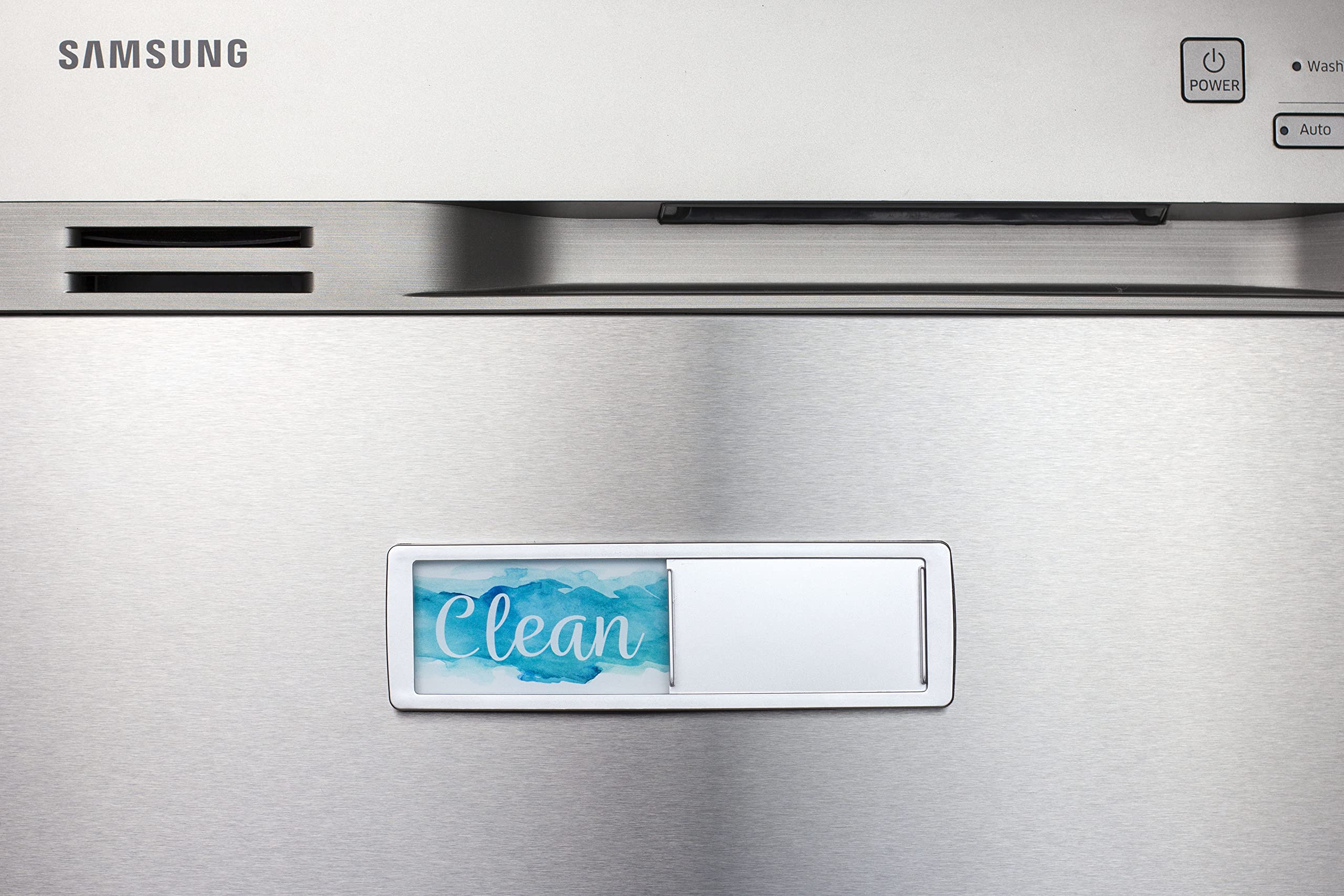 Aqua & Gray Sliding Clean Dirty Magnet for Dishwasher, Strong Dirty Clean Dishwasher Magnet, Aqua Watercolor Dish Indicator with 2 Adhesive Stickers