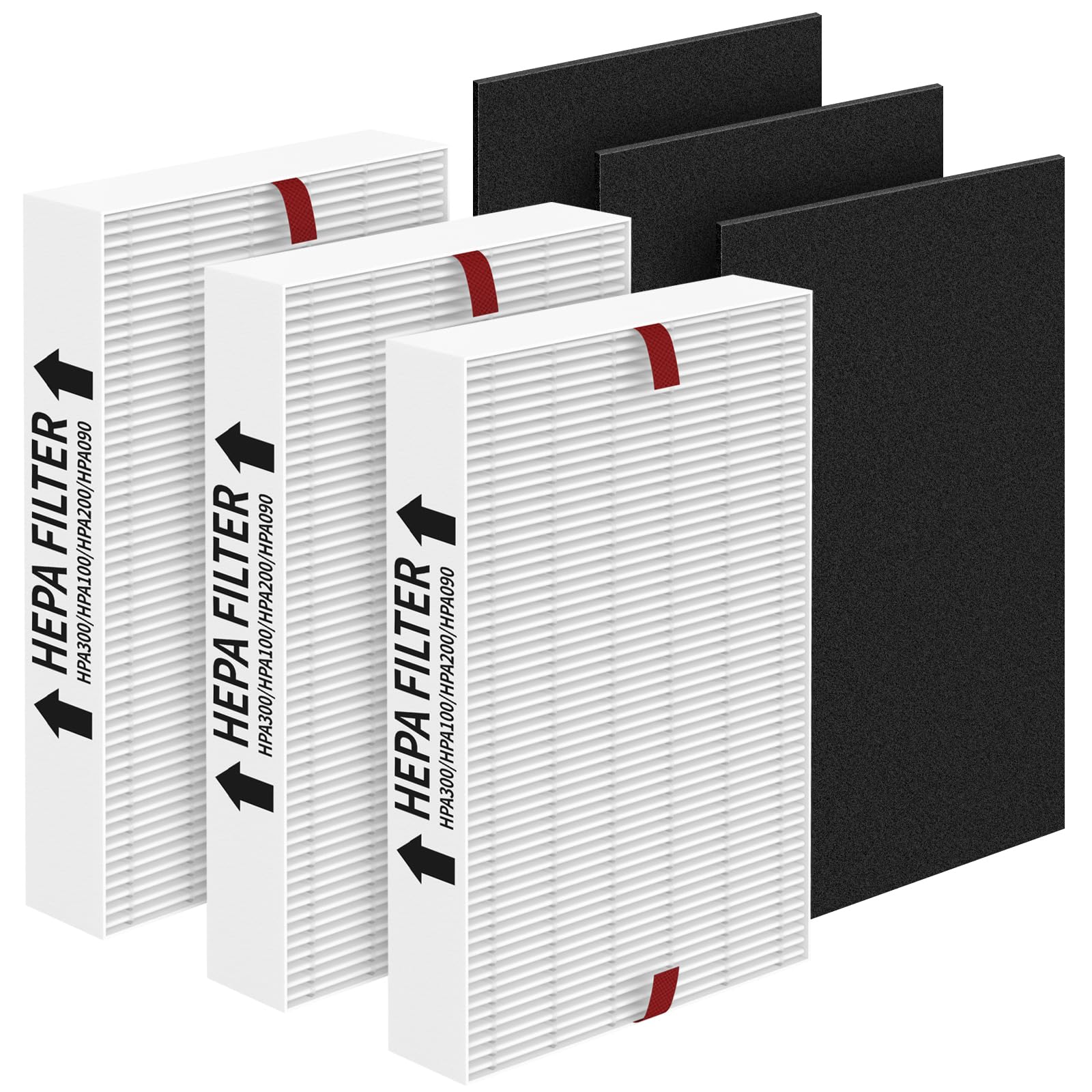 HPA100 True HEPA Replacement Air Filter Compatible with HPA094, HPA104, HPA105 HPA3100, HPA5100 Series Purifier, Replace HRF-ARVP100, 3 HEPA Filter R and 3 Pre-Cut Carbon Filter A