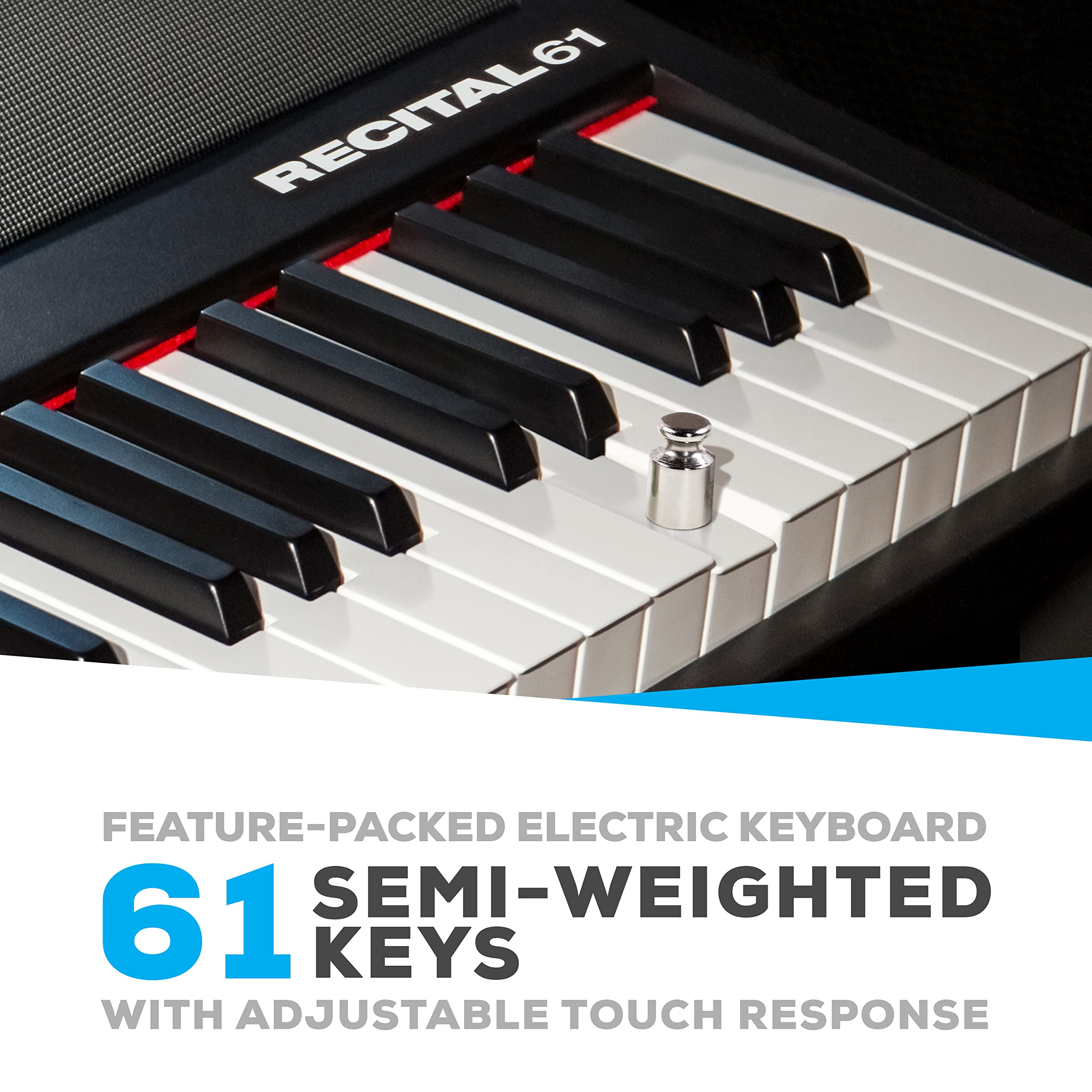 Alesis Recital 61 – 61 Key Digital Piano Keyboard with Semi Weighted Keys, 20W Speakers, 10 Voices, Split, Layer and Lesson Mode, FX and Piano Lessons