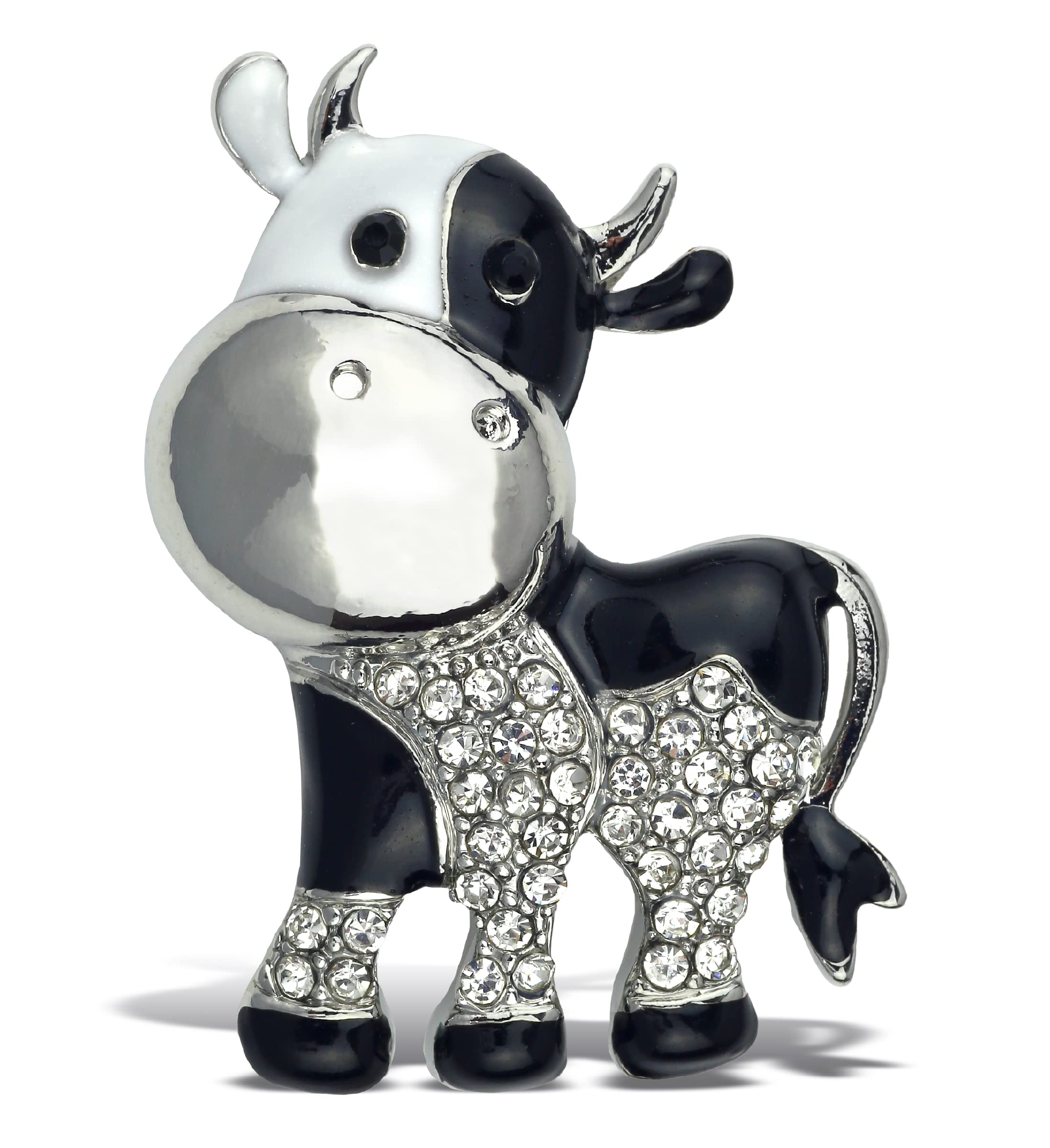 Aqua79 Cow Sparkling Refrigerator Magnet - Silver Sparkling Charm Rhinestones Crystals, Cute Sparkly Farm Animal Magnet for Kitchen Door Fridge, Cool Home and Office Novelty Decor - 1.5 Inches