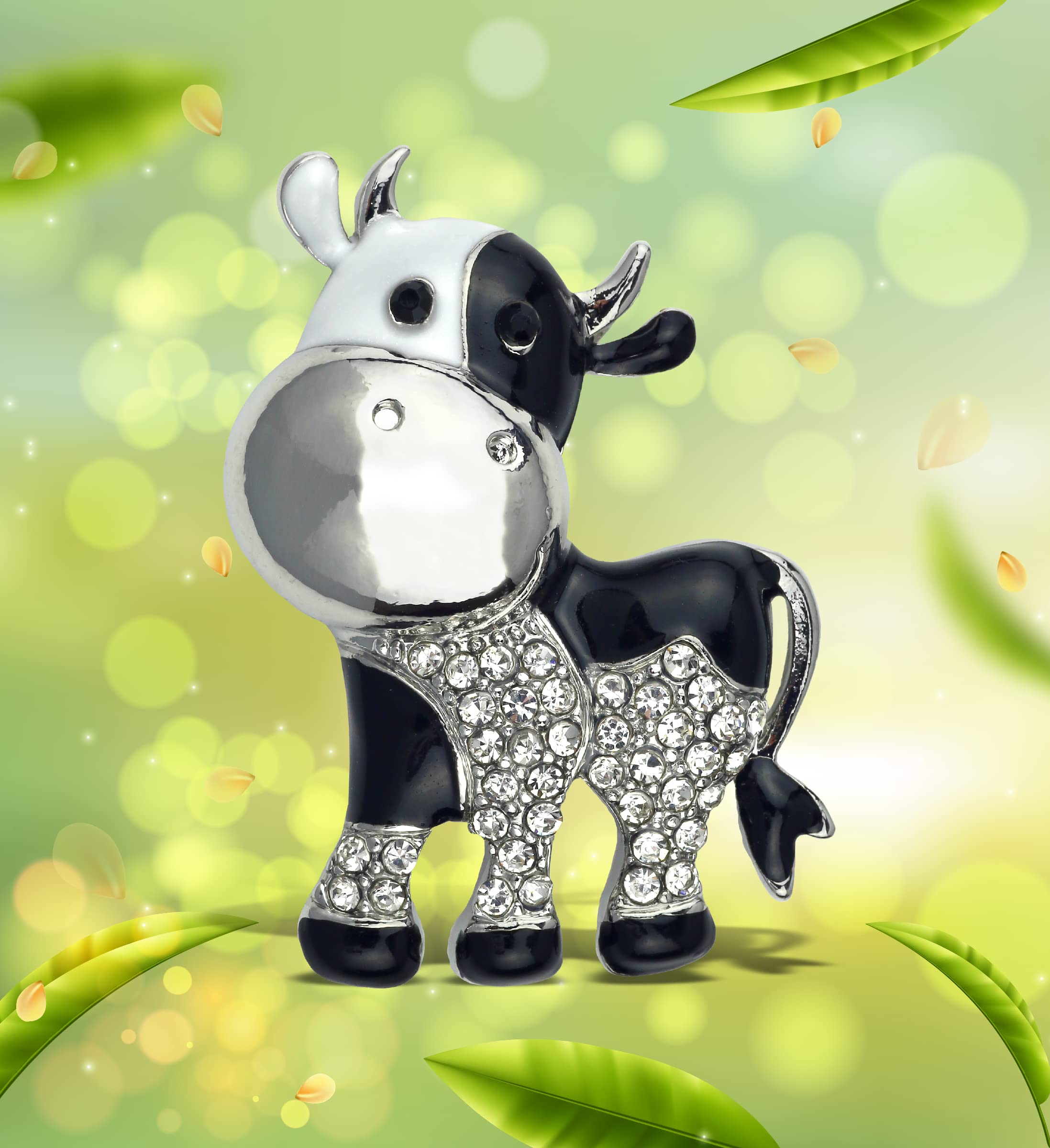 Aqua79 Cow Sparkling Refrigerator Magnet - Silver Sparkling Charm Rhinestones Crystals, Cute Sparkly Farm Animal Magnet for Kitchen Door Fridge, Cool Home and Office Novelty Decor - 1.5 Inches