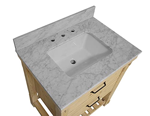 Birmingham 30-inch Bathroom Vanity (Carrara/Driftwood): Includes Driftwood Cabinet with Authentic Italian Carrara Marble Countertop and White Ceramic Sink