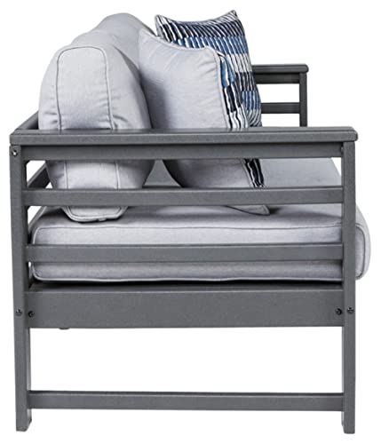 Signature Design by Ashley Outdoor Amora HDPE Patio Sofa with Cushion, Charcoal Gray