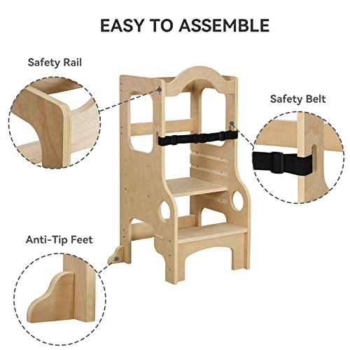 Kudikt Toddler Tower Kitchen Helper:Heavy Learning Tower for Toddlers 1-3 19.73 LB Wood Toddler Learning Tower Large Toddler Standing Tower Kitchen Tower