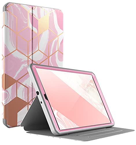 Popshine Marble Series Designed for Samsung Galaxy Tab A 10.1 2019 Case, Model SM-T510/T515, Full Body Premium 360 Degree Protective Folio Cover with Built-in Screen Protector, Liquid Marble Pink