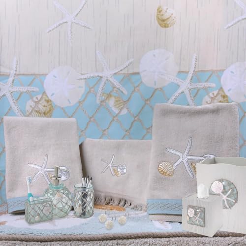 Avanti Linens - Covered Jar, Resin Countertop Organizer, Beach Inspired Bathroom Accessories (Seaglass Collection)