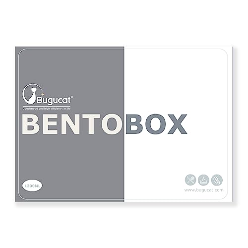 Bugucat Bento Box, Lunch Box with 4 Compartments and Cutlery, Reusable Bento Lunch Box for Adults, Food Storage Containers for School Work and Travel BPA-Free, Microwave-& Dishwasher-safe
