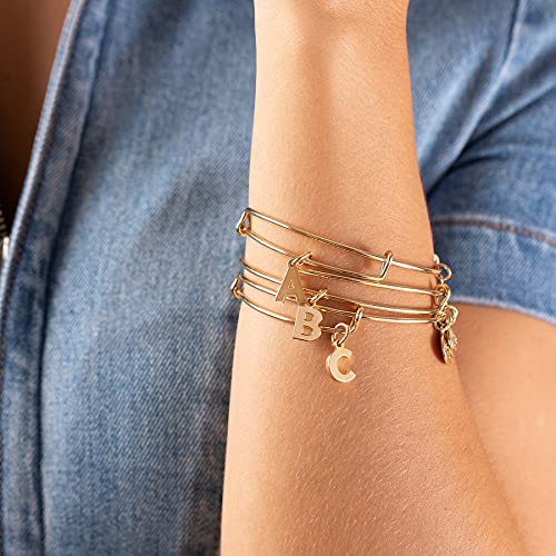 Alex and Ani Expandable Bangle for Women, Initial K Letter Charm, Shiny Gold Finish, 2 to 3.5 in