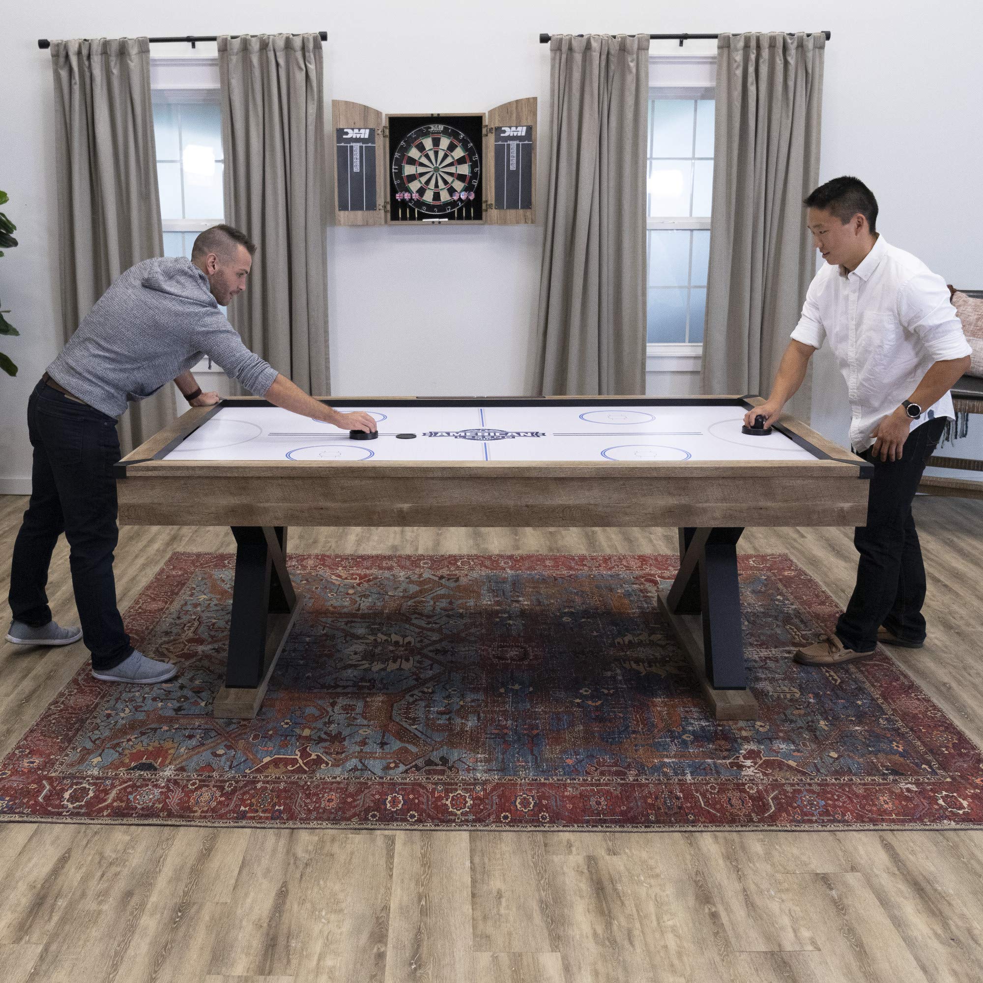 American Legend Kirkwood 84” Air Powered Hockey Table with Rustic Wood Finish, K-Shaped Legs and Modern Design