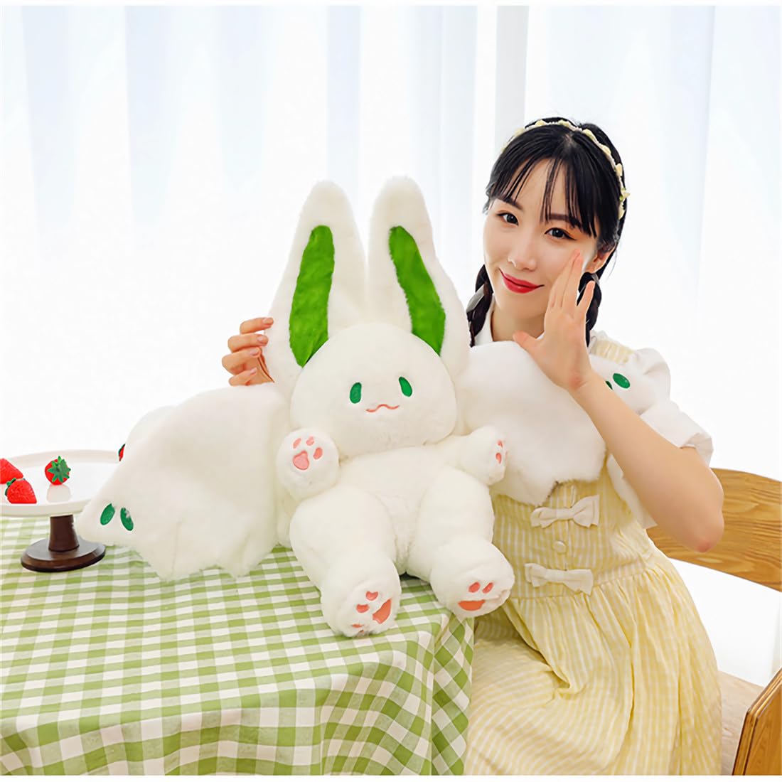 Sengocis 13.7 inch Unique Pink Bat Rabbit Plush Toy,Bat Bunny Plush Pillow,Bat Rabbit Cute Halloween Stuffed Animal