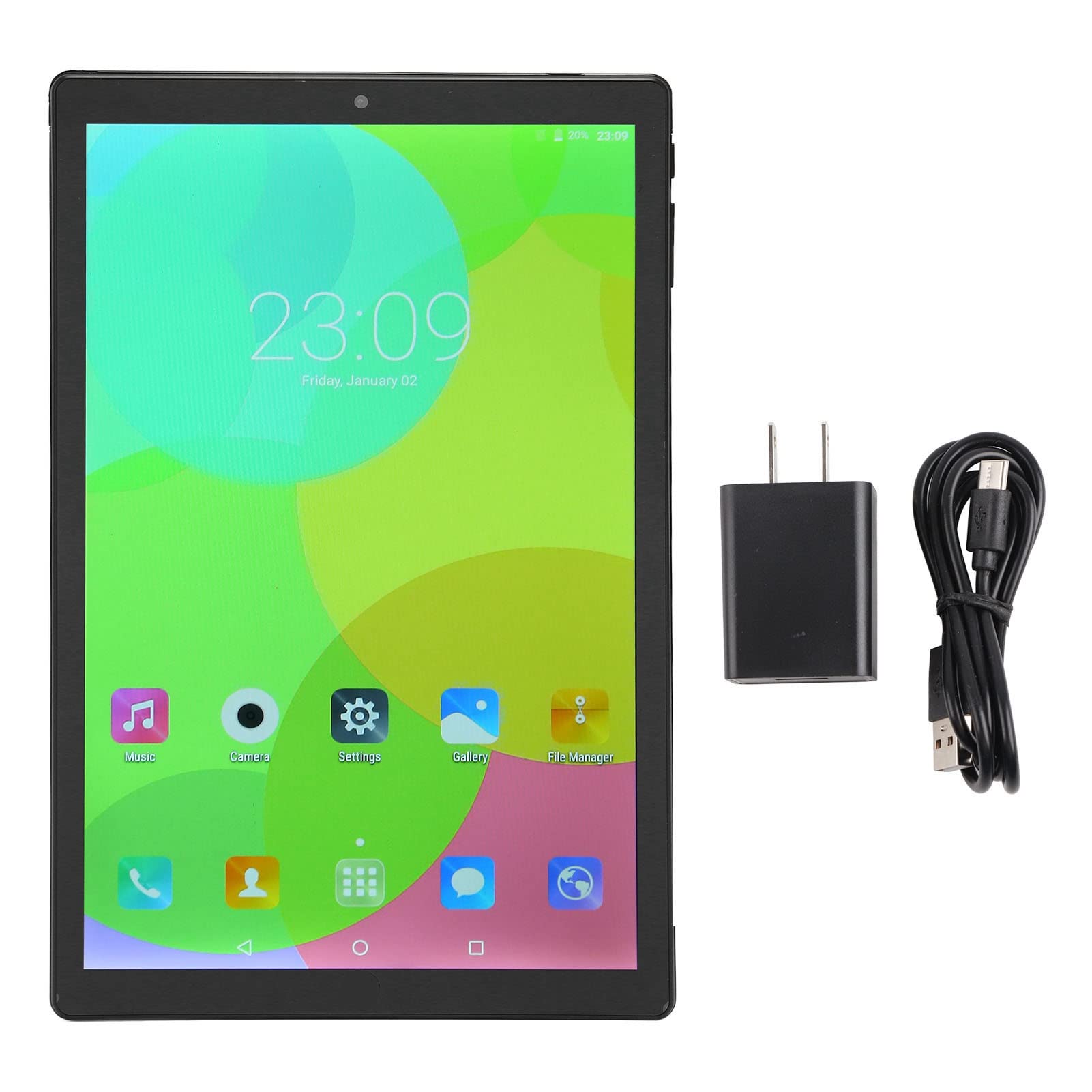 Airshi Black Tablet, 5000mAh 10.1 Inch IPS Reading Tablet 2.4G 5GWiFi 100‑240V for Work (US Plug)
