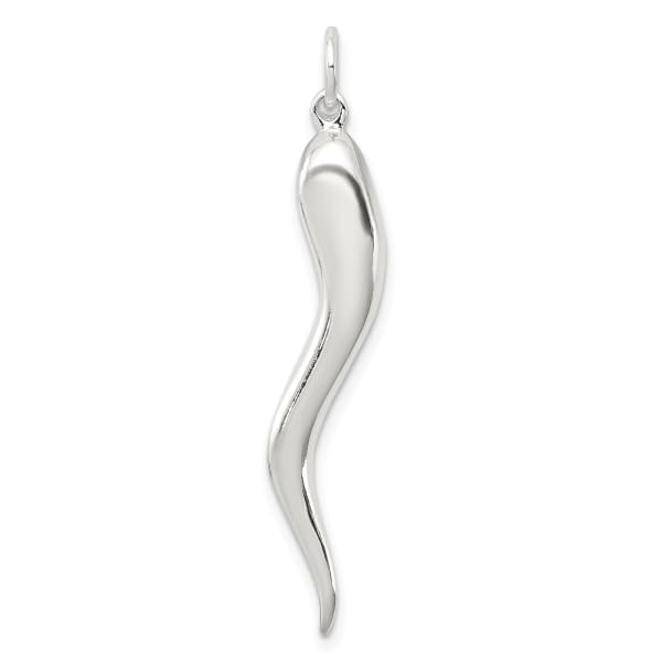 925 Sterling Silver Cornicello Italian Horn Necklace Lucky Protection Amulet Pendant Chilli Pepper Charm 40mm x 6mm Only