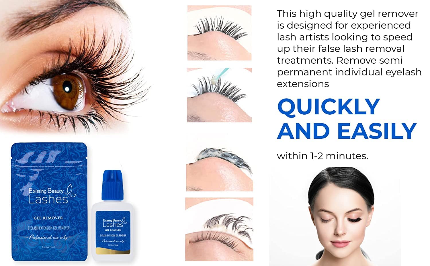 Eyelash Extension Remover and Lash Remover for Lash Extensions - Eyelash Glue Remover Dissolves Eyelash Extension Glue by Existing Beauty Lashes 15 ml