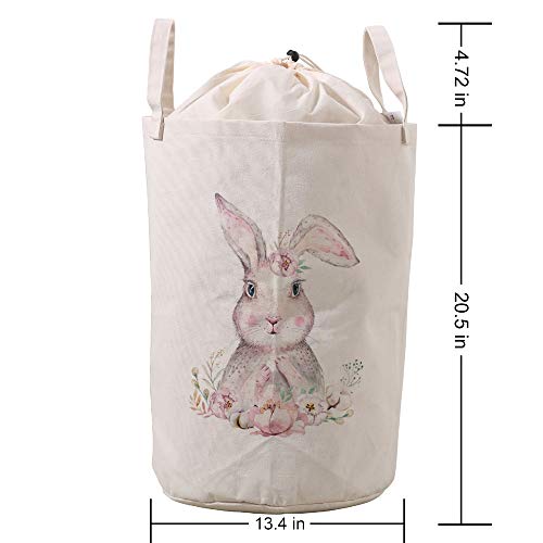 LifeCustomize Large Laundry Basket Hamper Floral Rabbit Bunny Collapsible Drawstring Round Clothing Storage Baskets Nursery Baby Toy Organizer
