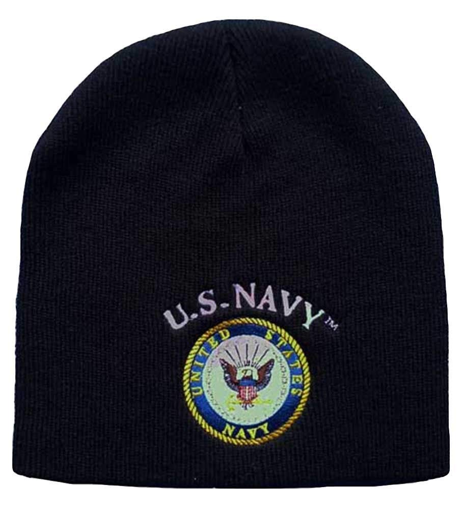 8" US Navy Emblem USN Seal Crest Black Embroidered Beanie Skull Cap WIN602B TOPW