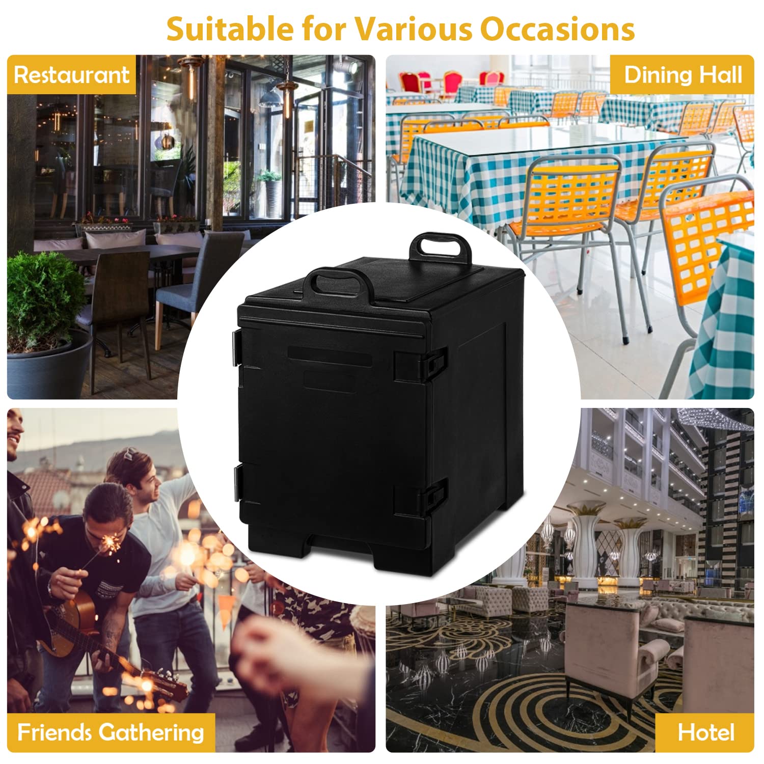 ARLIME 2PCS Insulated Food Pan Carrier, End-Loading Insulated for 5 Full-Size Pans, Food-Grade LLDPE Material, 81 Quart Portable Food Warmer, Ideal for Canteen and Restaurant Use, Black