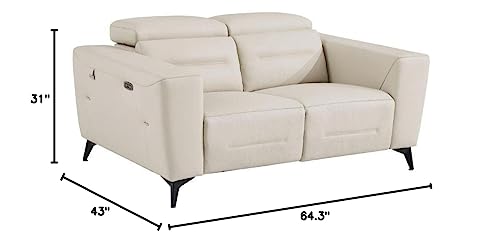Blackjack Furniture Ferrara Power Reclining Sofa Loveseat with USB Ports to Charge Devices, Adjustable Multi-Position Headrests, Wall Hugger Design, 64.3" W, Beige