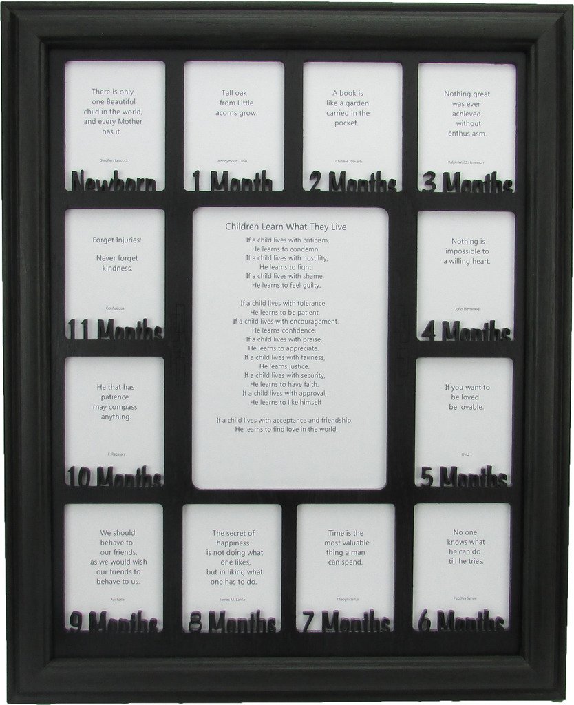 NORTHLAND FRAMES AND GIFTS, INC. - Baby First Year Picture Frame - Baby 1st Year Collage Frame - Black Picture Frame and Black Matte