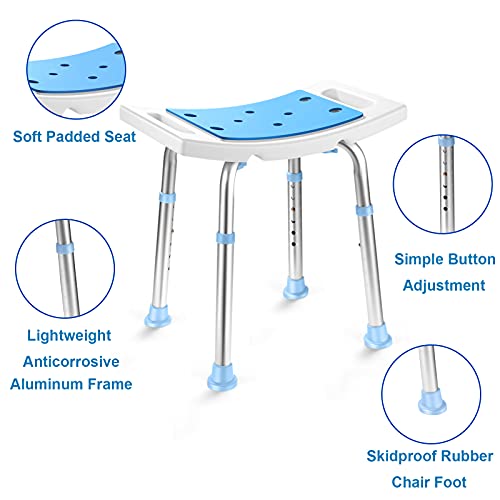 Aliseniors Shower Chair for Inside Shower - Nonslip Bath Shower Stool with Padded Seat Holes for Tub and Bathroom - Nonskid Comfortable Safe Bathing Bench for Senior Elderly Disabled and Handicap