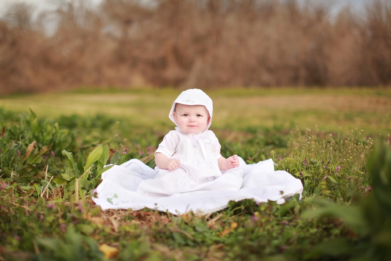 Feltman Brothers Infant Baby Boys White Embroidered Christening Gown Bonnet Set -6M to 9M