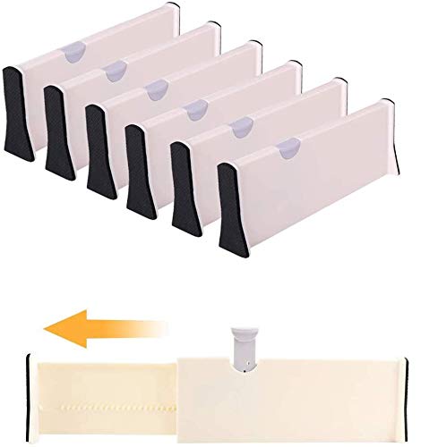 Xavnia Drawer Divider Organizers 6 Pack, Adjustable Separators High Expandable from 11-17 Inches for Bedroom, Closet, Baby Drawer, Office Desk, Kitchen Storage