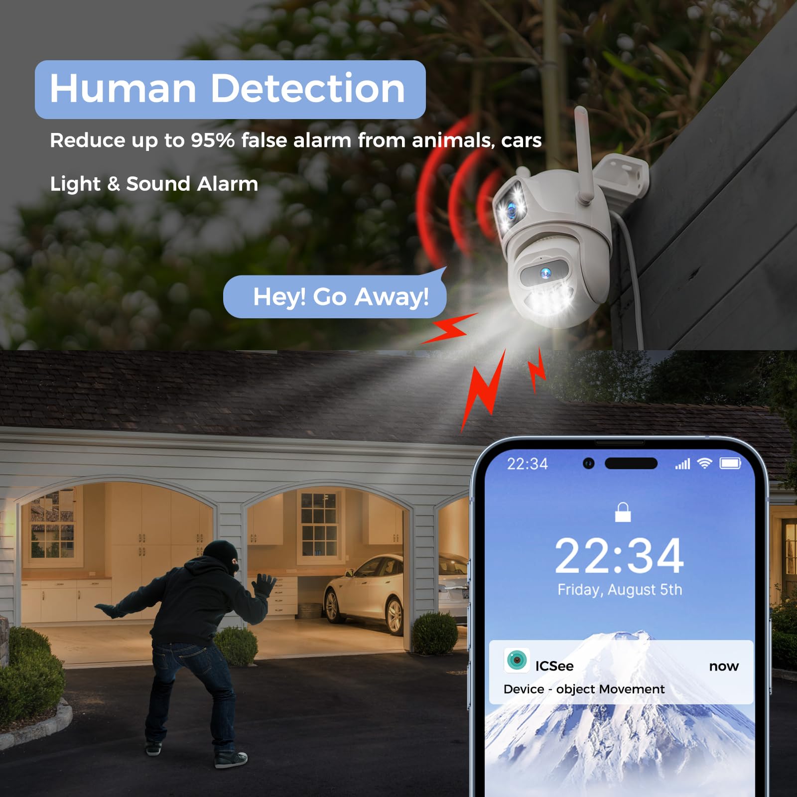 Aomeisi C1 2K Security Camera Outdoor,Plug-in 9.8 Ft Cable,360°View Pan/Tilt,Two-Way Audio,Audible Flashlight Alarm,Motion Alert,SD Slot & Cloud Storage,Work with Alexa & Google Home,CloudEdge