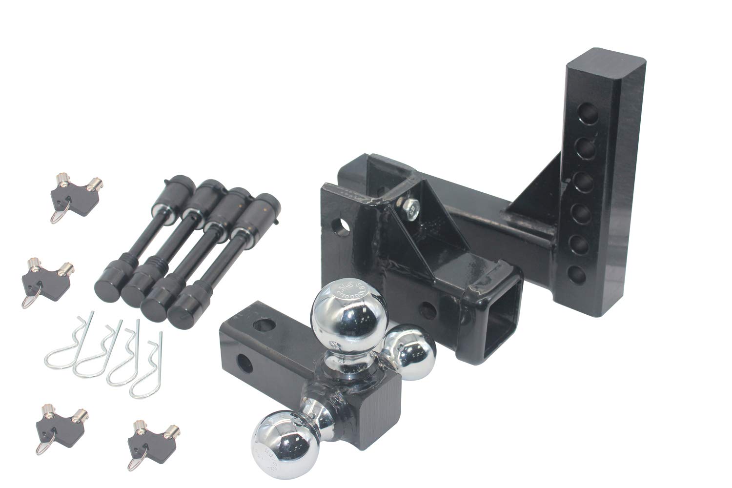 AC-DK Adjustable Trailer Hitch Ball Mount, Fits 2-Inch Receiver, 5-3/4-Inch Drop, 1-7/8, 2, 2-5/16-Inch Balls, 10,000 lbs, Come with 4-Pack 5/8" Tow Hitch Pin Locks Keys